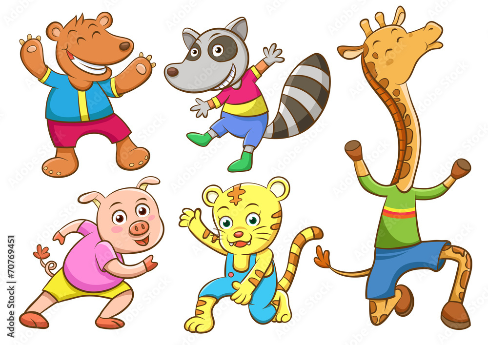 Cute cartoon happy animal set Stock Vector | Adobe Stock