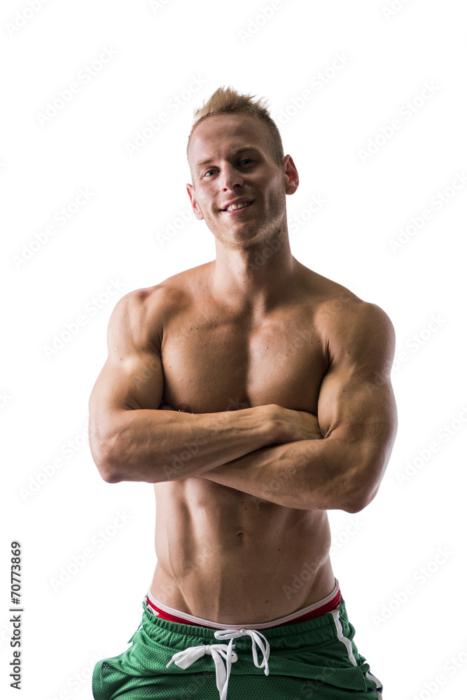 Fit Shirtless Male Model Posing With Confidence Arms Crossed Stock