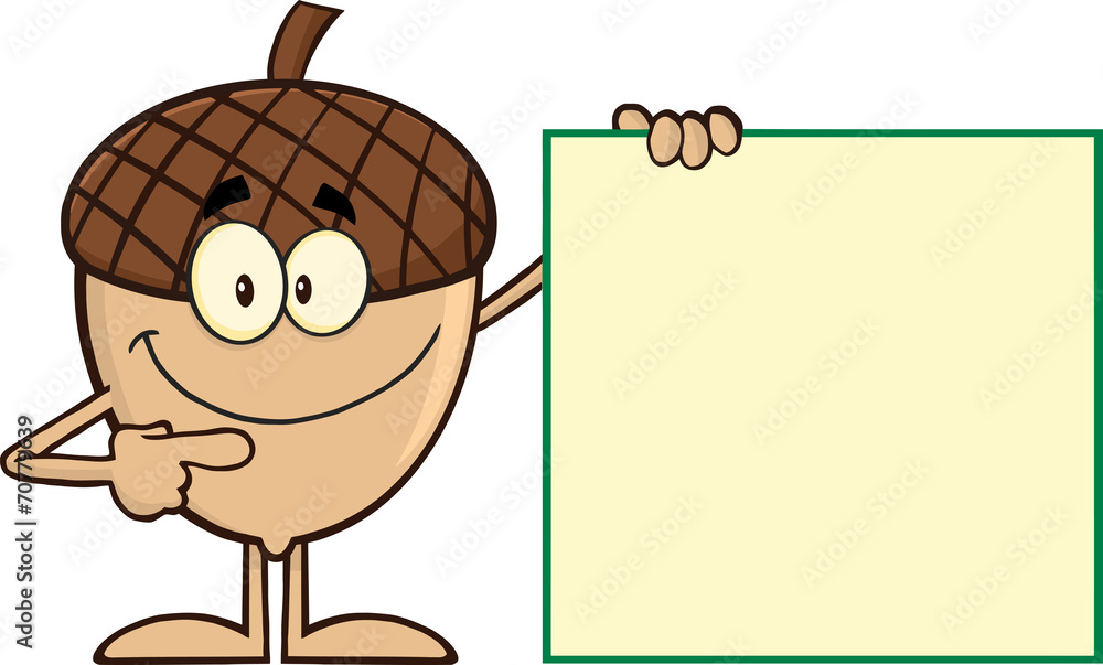 Smiling Acorn Cartoon Mascot Character Showing A Blank Sign Stock ...