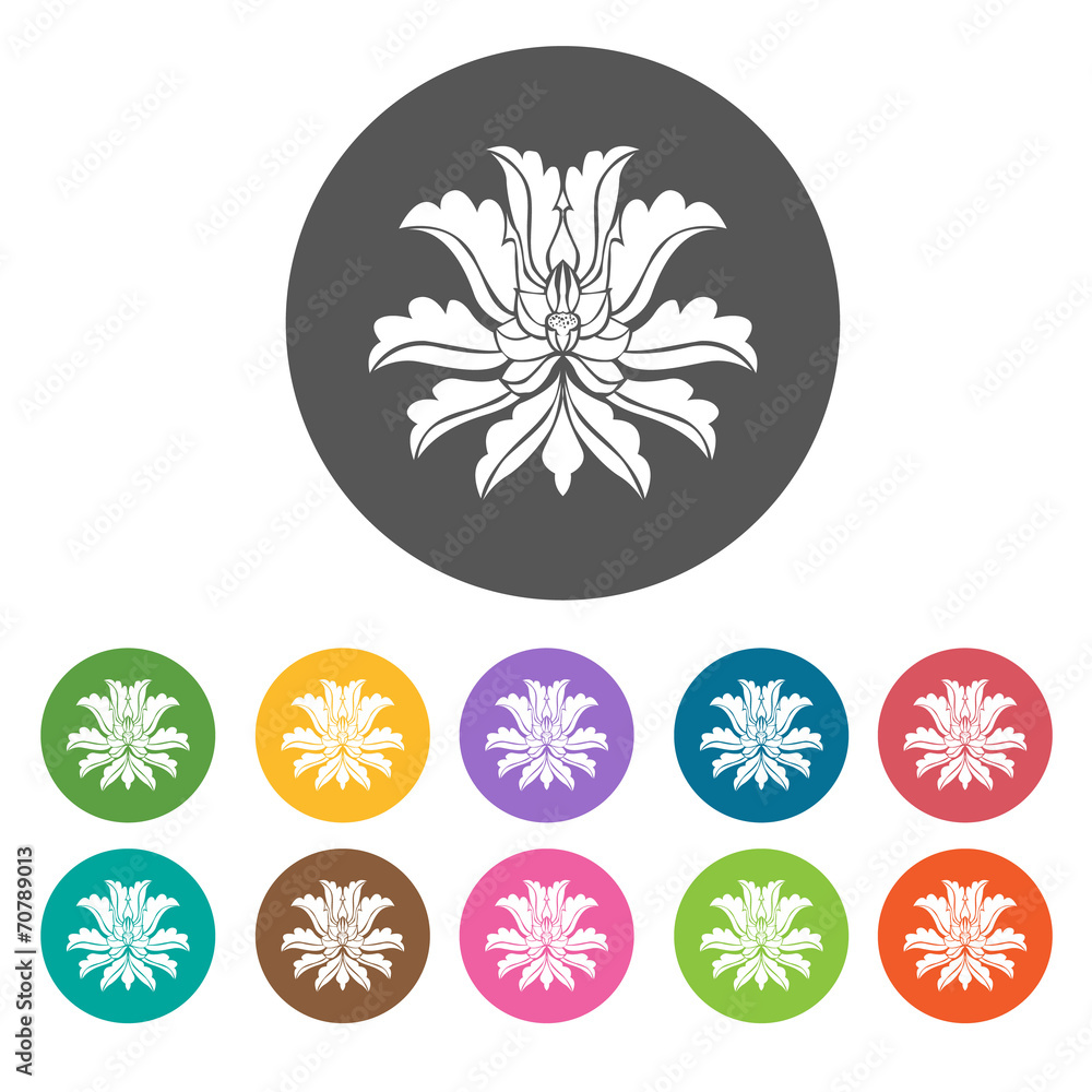 Peony icon. Flower icon set. Round colourful 12 buttons. Vector Stock ...