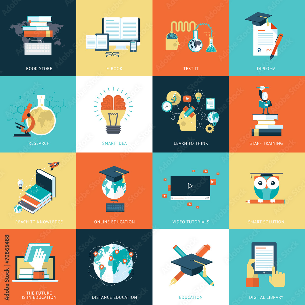 Set of flat design icons for education Stock Vector | Adobe Stock