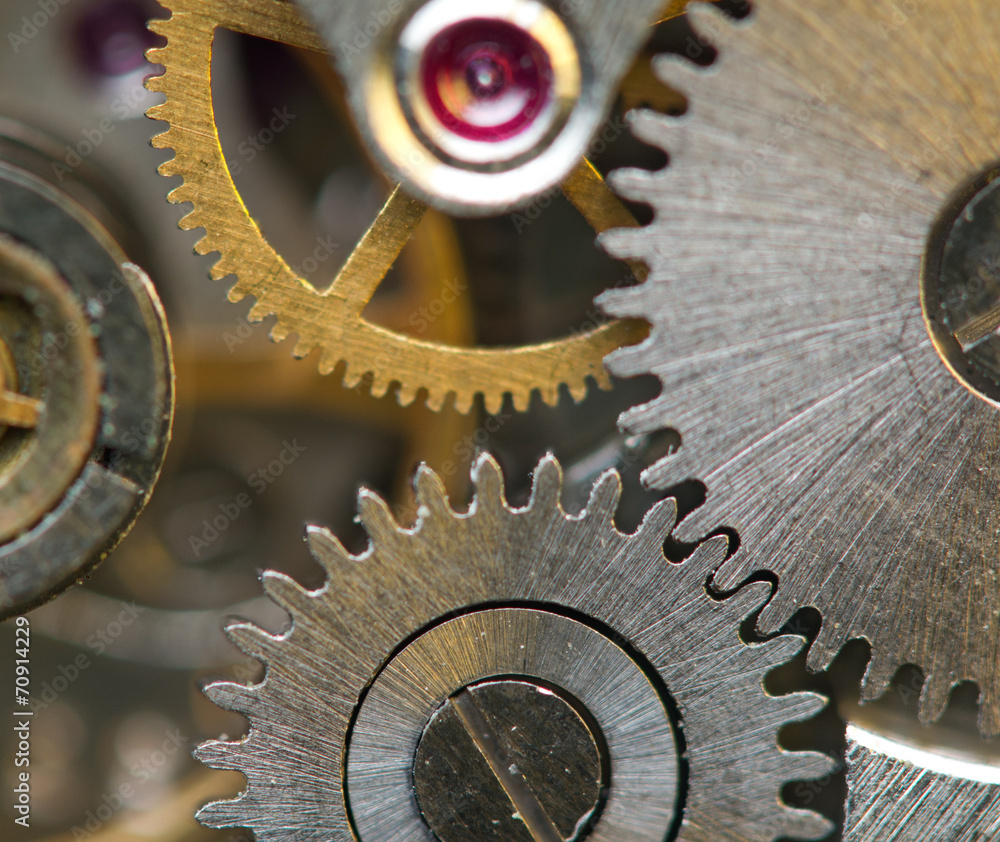 Metallic Background with metal cogwheels a clockwork. Macro Stock Photo ...
