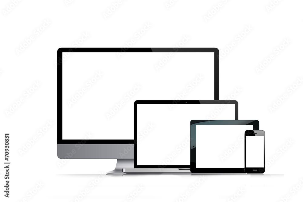 multimedia multi screen on a white background with reflection Stock ...