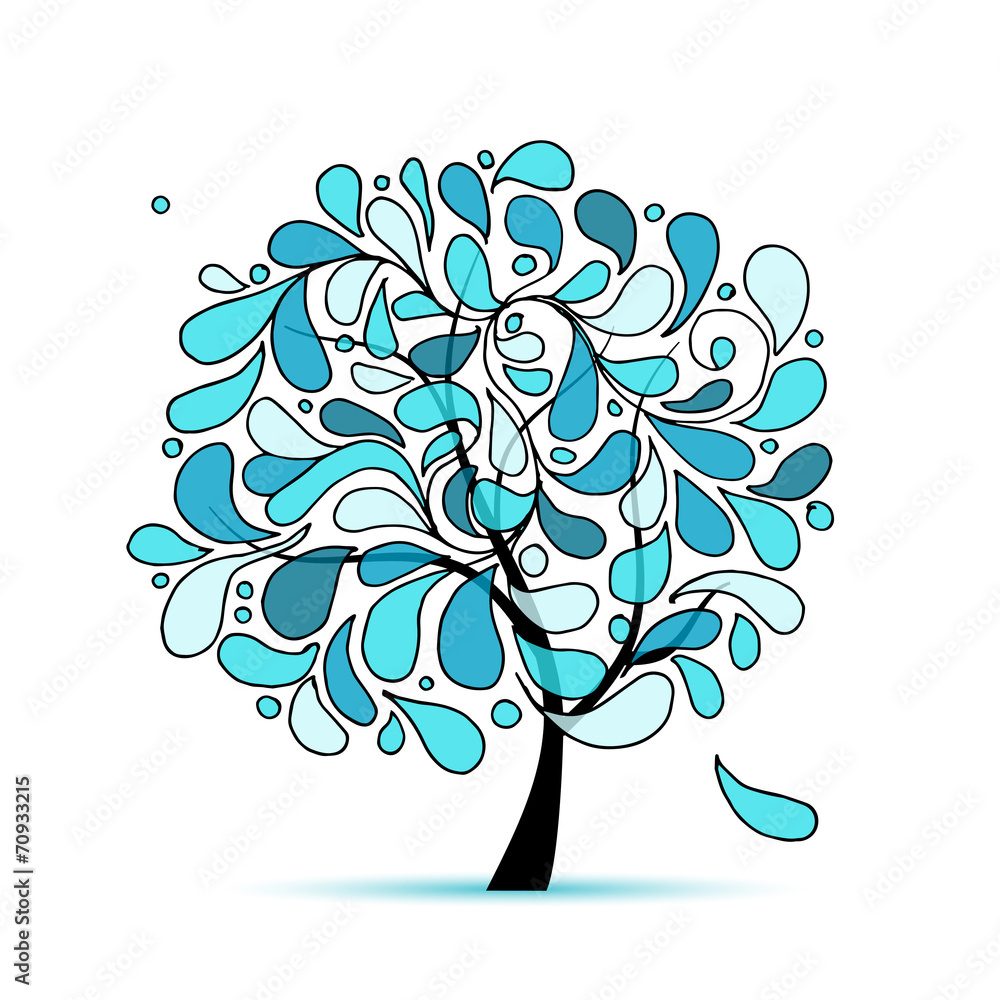 Art tree with water drops for your design Stock Vector | Adobe Stock
