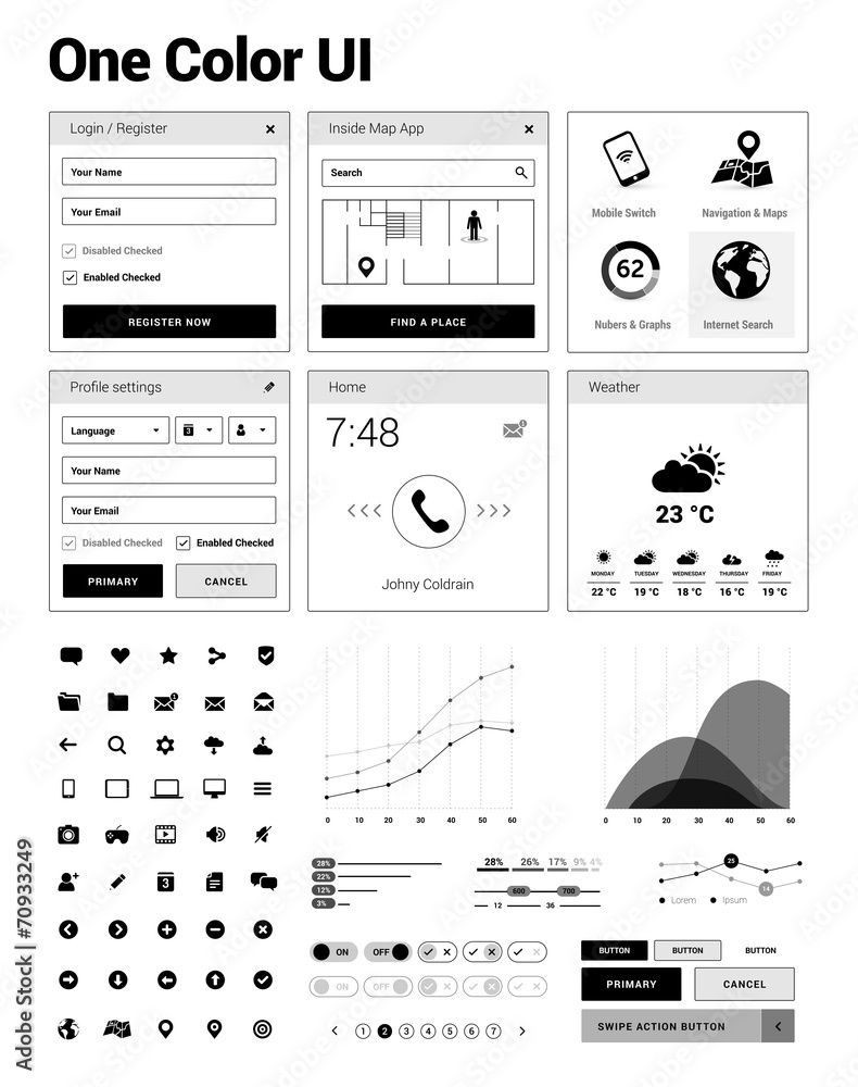 Black and white user interface design elements Stock Vector | Adobe Stock