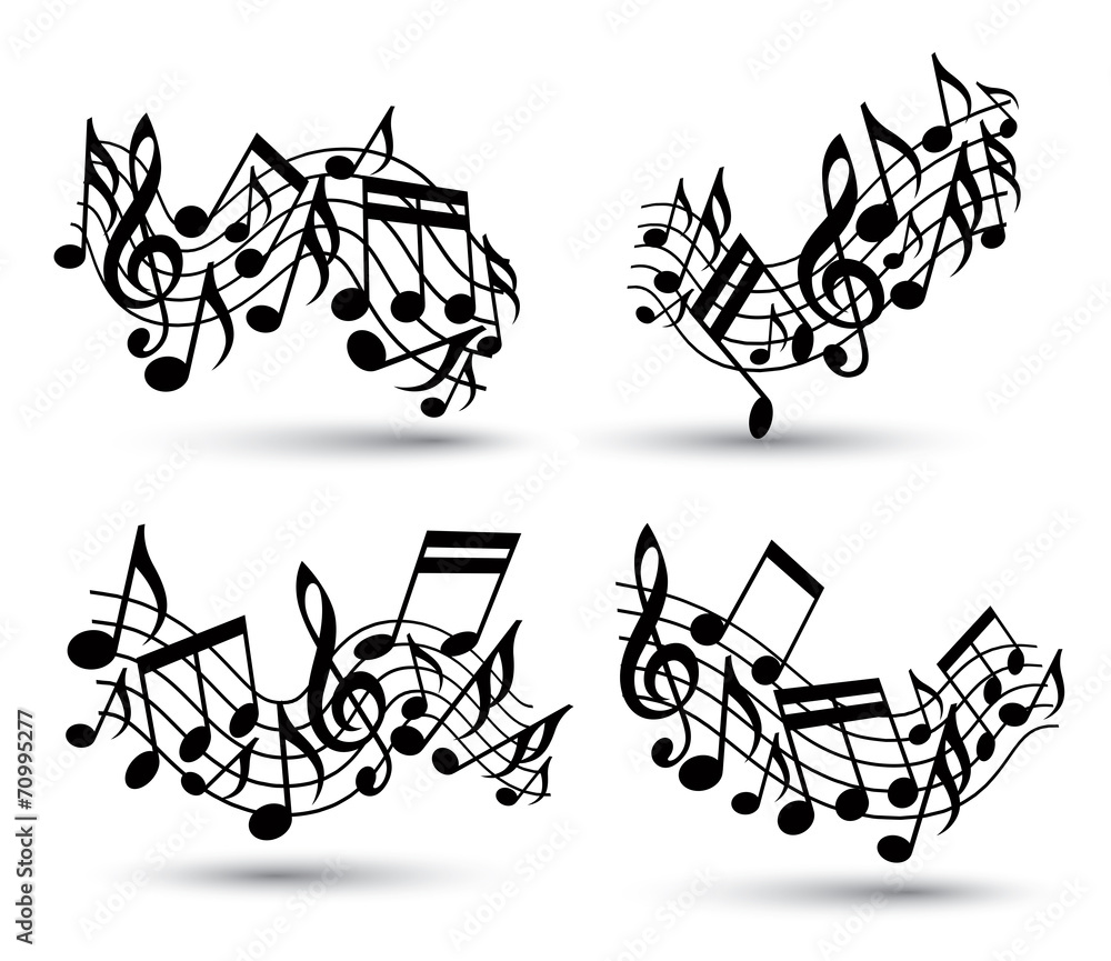 Vector black jolly wavy staves with musical notes on white backg Stock ...
