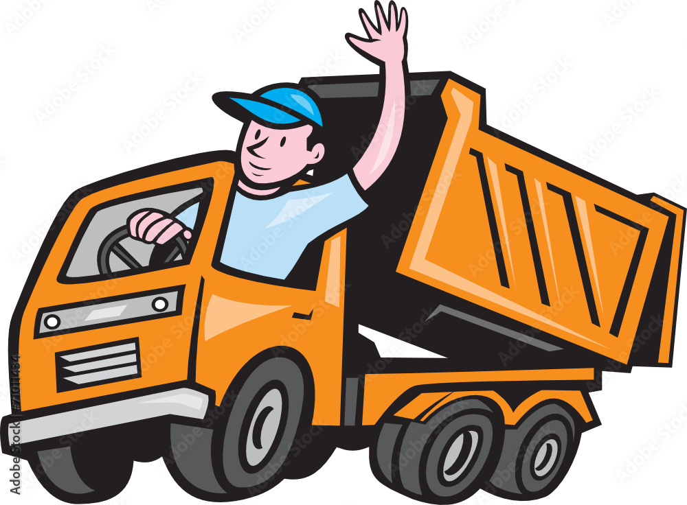 Dump Truck Driver Waving Cartoon Stock Vector | Adobe Stock