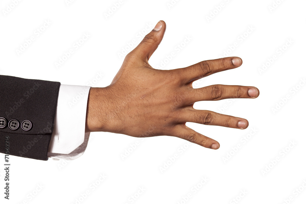 dark skinned hand in suit with fingers spread Stock Photo | Adobe Stock