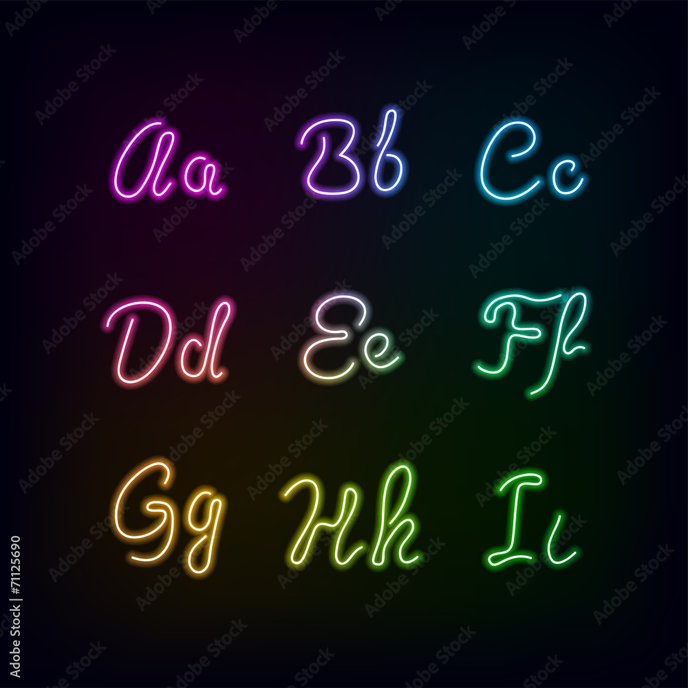 Neon rainbow color glow alphabet. Stock Vector | Adobe Stock