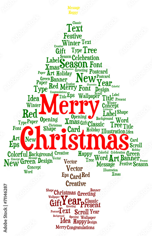 Merry Christmas word cloud in a shape of a christmas tree Stock ...