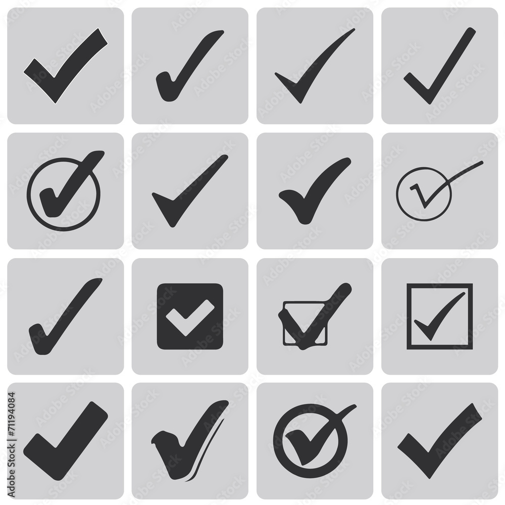 Set of different grey vector check marks or ticks in boxes Black Stock ...