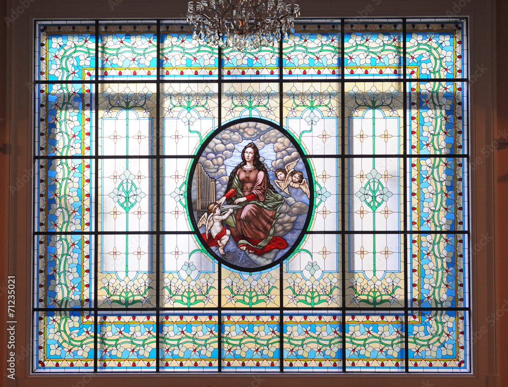 Stained glass window, Great hall of the Moscow Conservatory Stock Photo ...