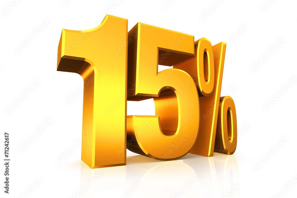 3D render text in 15 percent in gold Stock Illustration | Adobe Stock