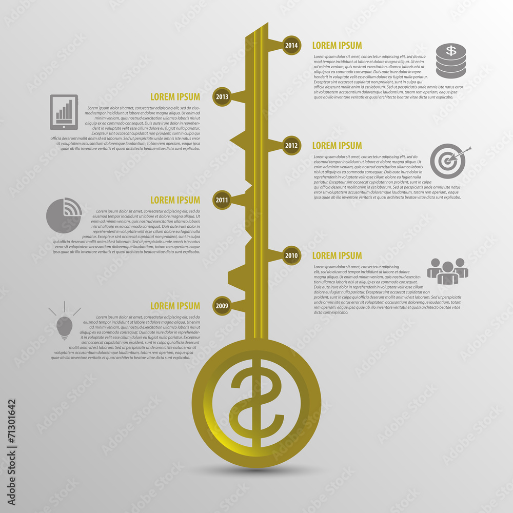 Infographics timeline. Business template. Gold key style vector Stock ...