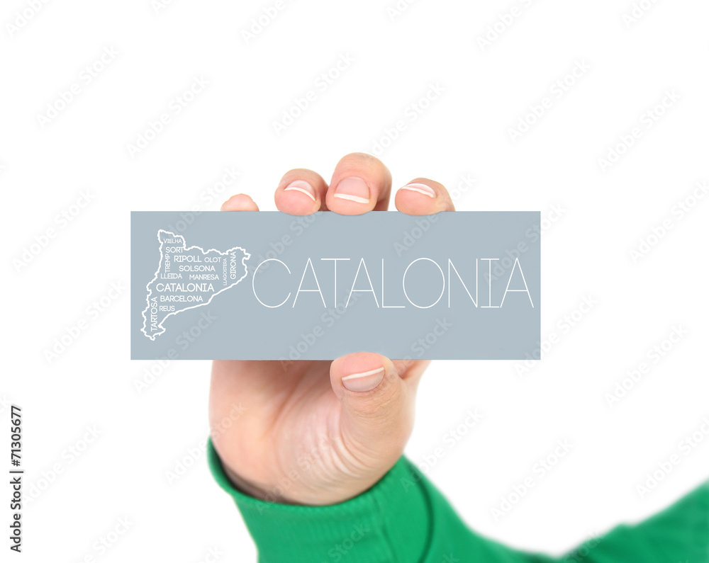 spain and catalonia map and words cloud with larger cities Stock Photo ...