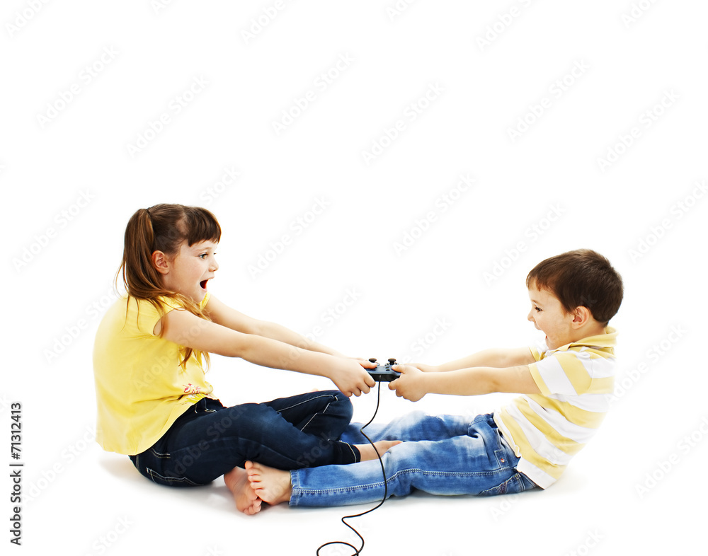 Two kids fighting. Isolated on white background Stock Photo | Adobe Stock