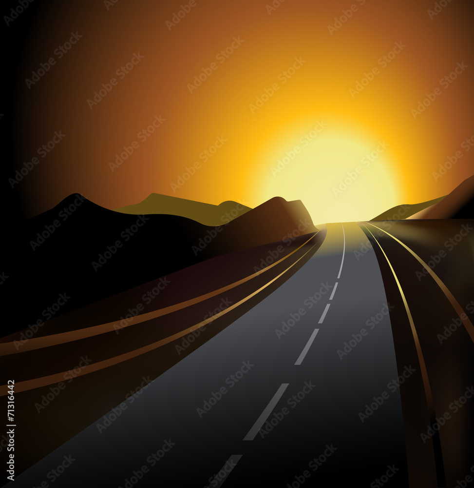 road and sunset vector background illustration Stock Vector | Adobe Stock