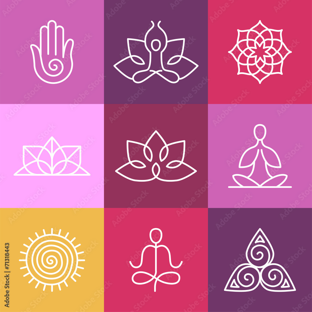 Vector yoga icons and round line signs Stock Vector | Adobe Stock