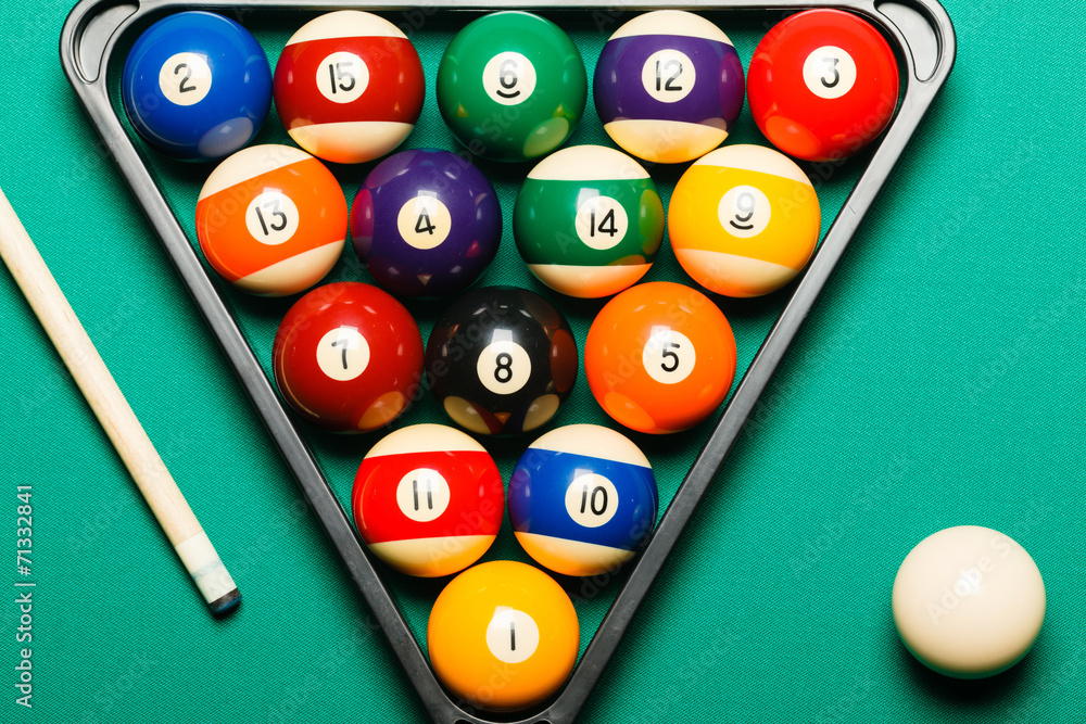 Billiard balls in a pool table. Stock Photo | Adobe Stock