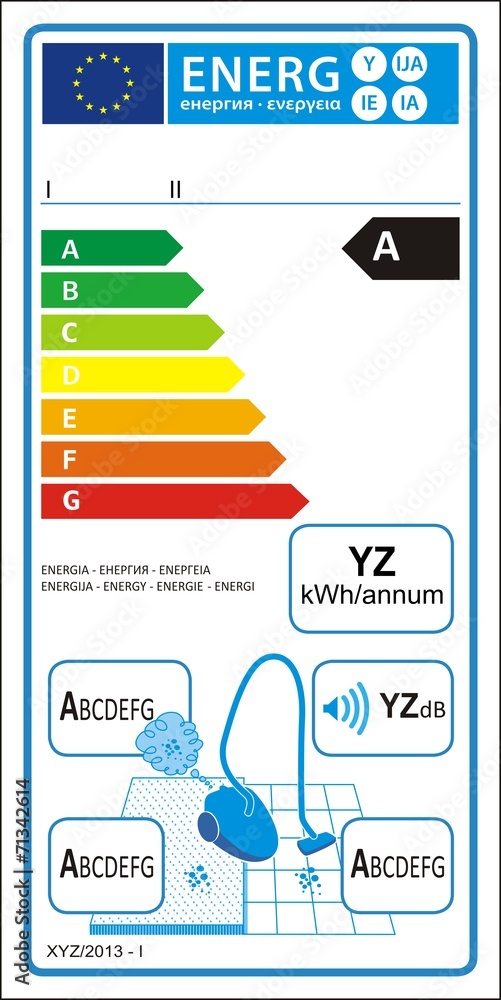 Vacuum cleaners new energy rating graph label Stock Vector | Adobe Stock