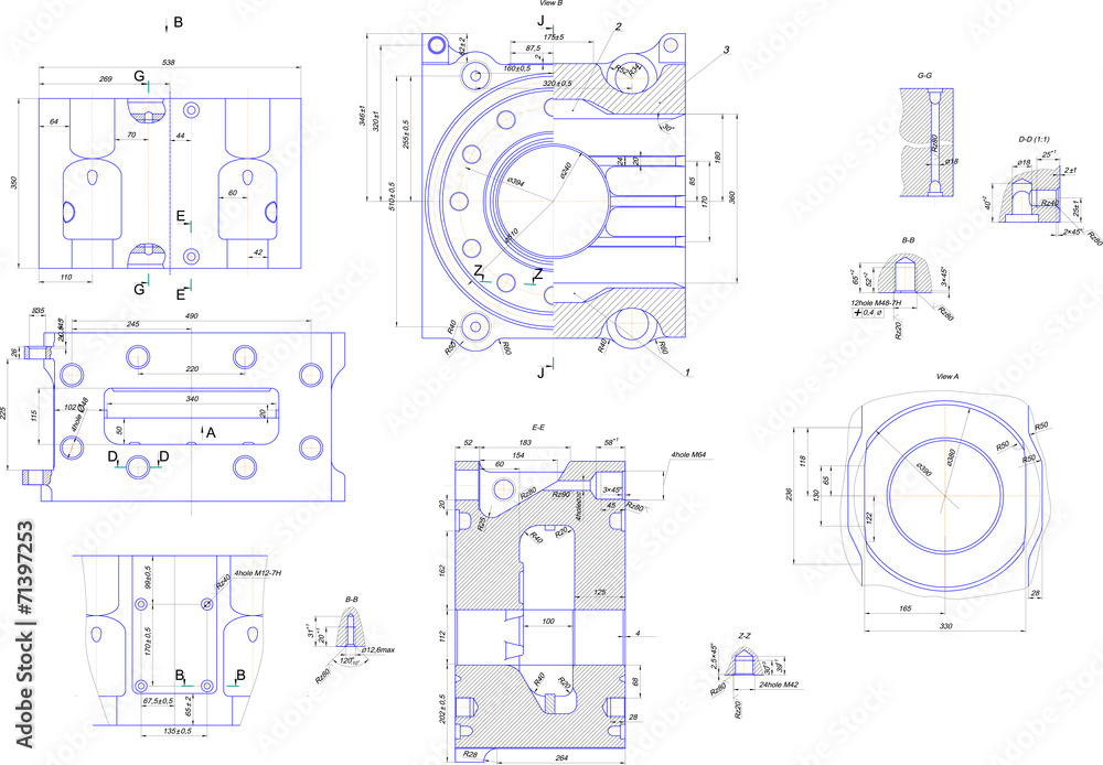 Engineering drawing of industrial equipment Stock Vector | Adobe Stock