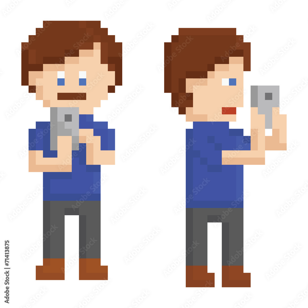 pixel art young person taking a picture on smart phone sprite, vector ...