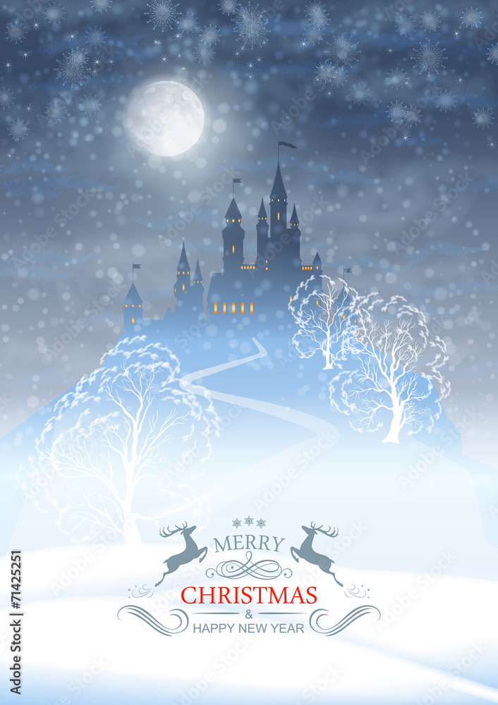 Christmas Winter Castle Moonlight Sky Stock Vector | Adobe Stock