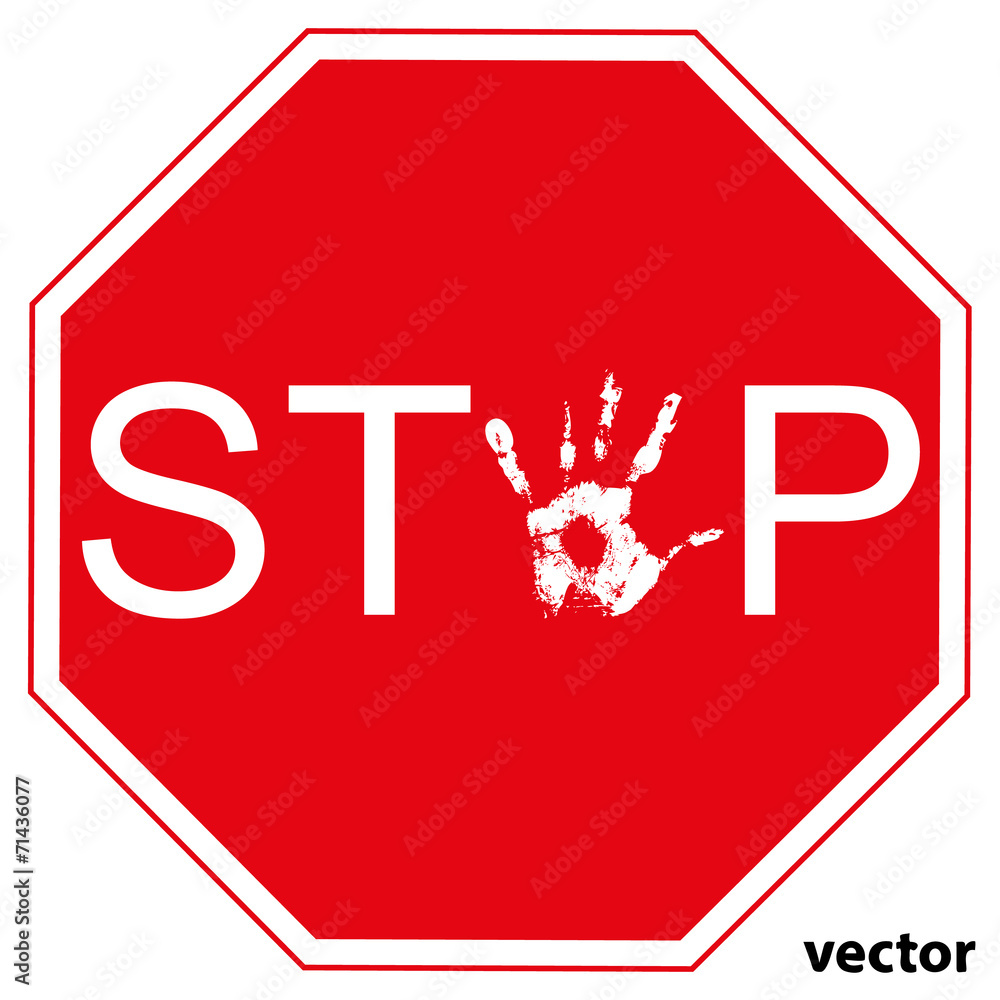 Conceptual child hand print with a red symbol Stock Vector | Adobe Stock