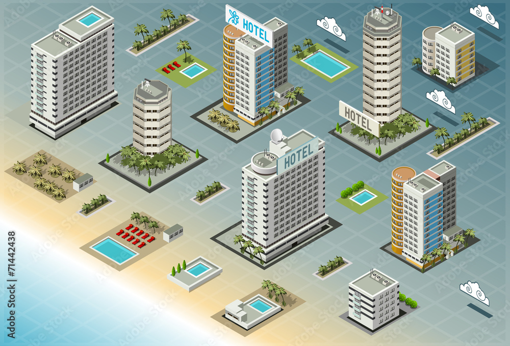 Isometric Building Vector Hotel City Resort Stock Vector | Adobe Stock