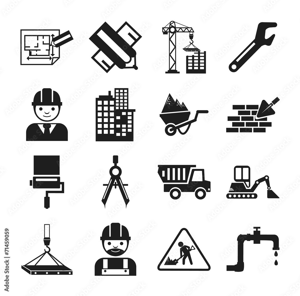 Stock vector construction pictogram simple black icon set vector de ...