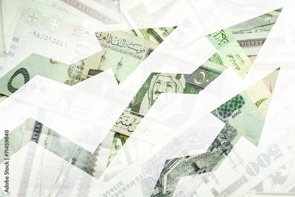 Saudi Arabia money background with growing trends arrows Stock Photo ...