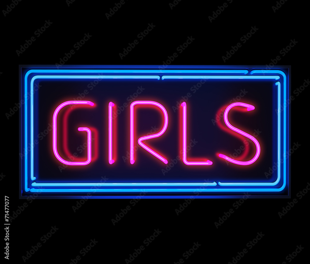Girls neon sign illuminated over dark background Stock Illustration ...