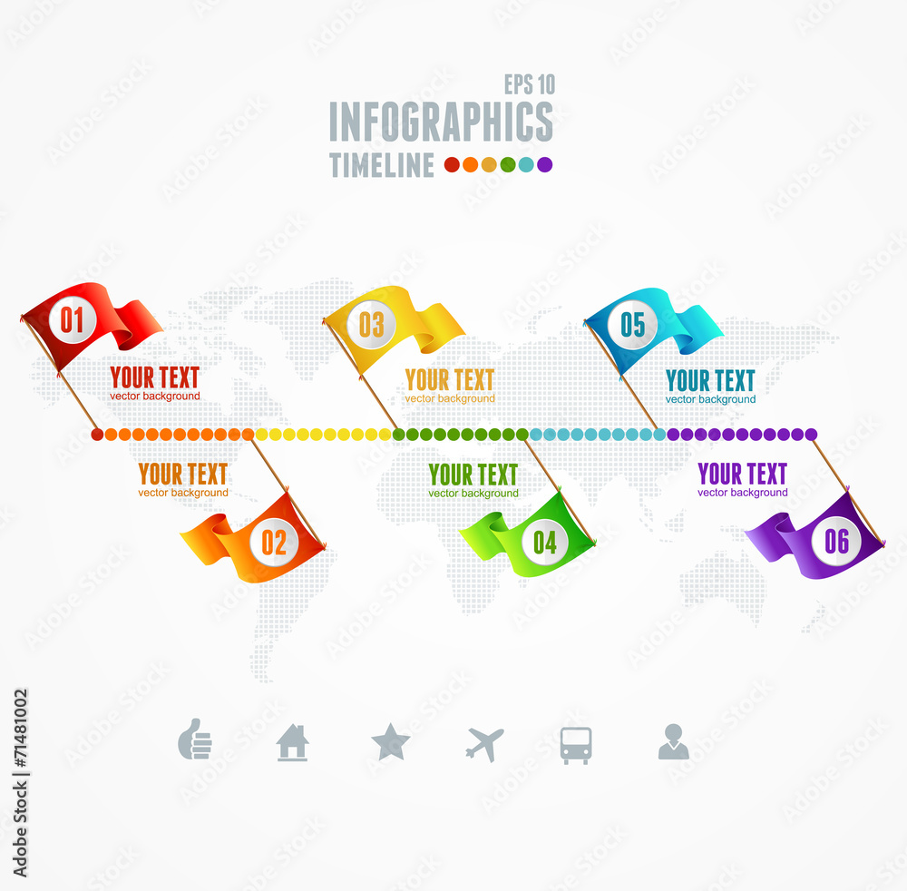 Vector Timeline Infographic. Map and flag pin Stock Vector | Adobe Stock