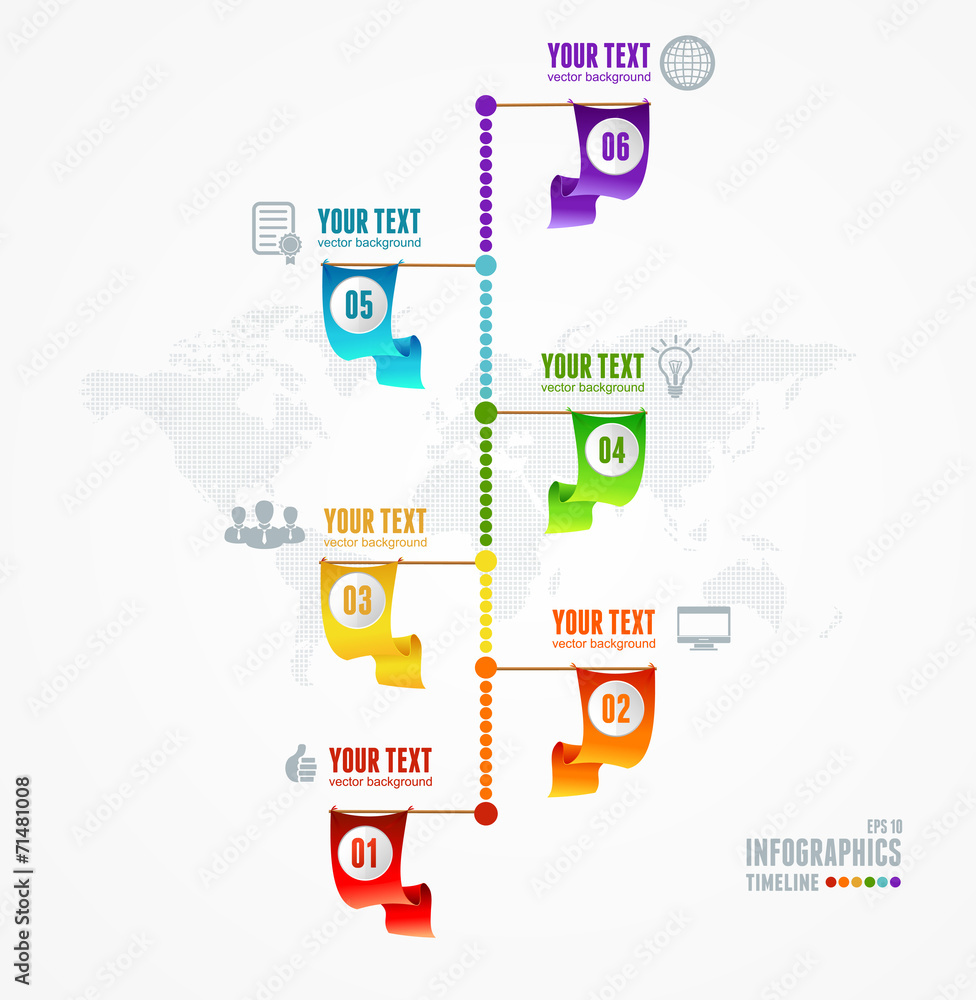 Vector Timeline Infographic. Map and flag pin Stock Vector | Adobe Stock