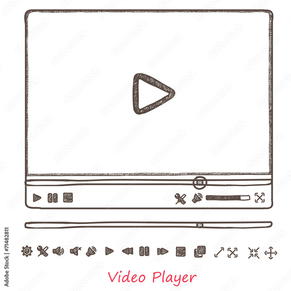 Hand draw sketch doodle video player Stock Vector | Adobe Stock