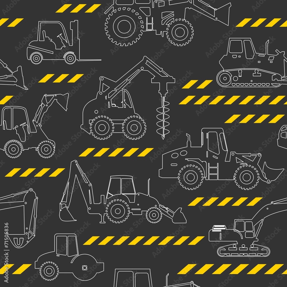 Heavy construction machines seamless background Stock Vector | Adobe Stock