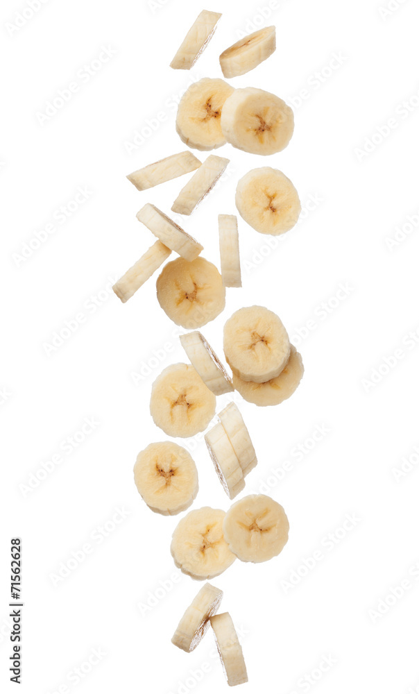Falling banana slices isolated on white background Stock Photo | Adobe ...