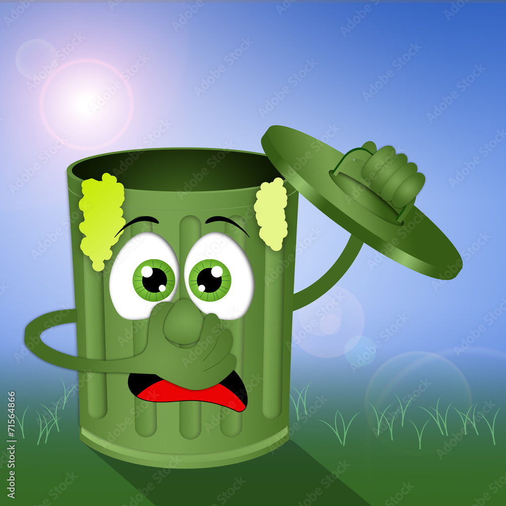 Funny green stinky garbage bin Stock Illustration | Adobe Stock