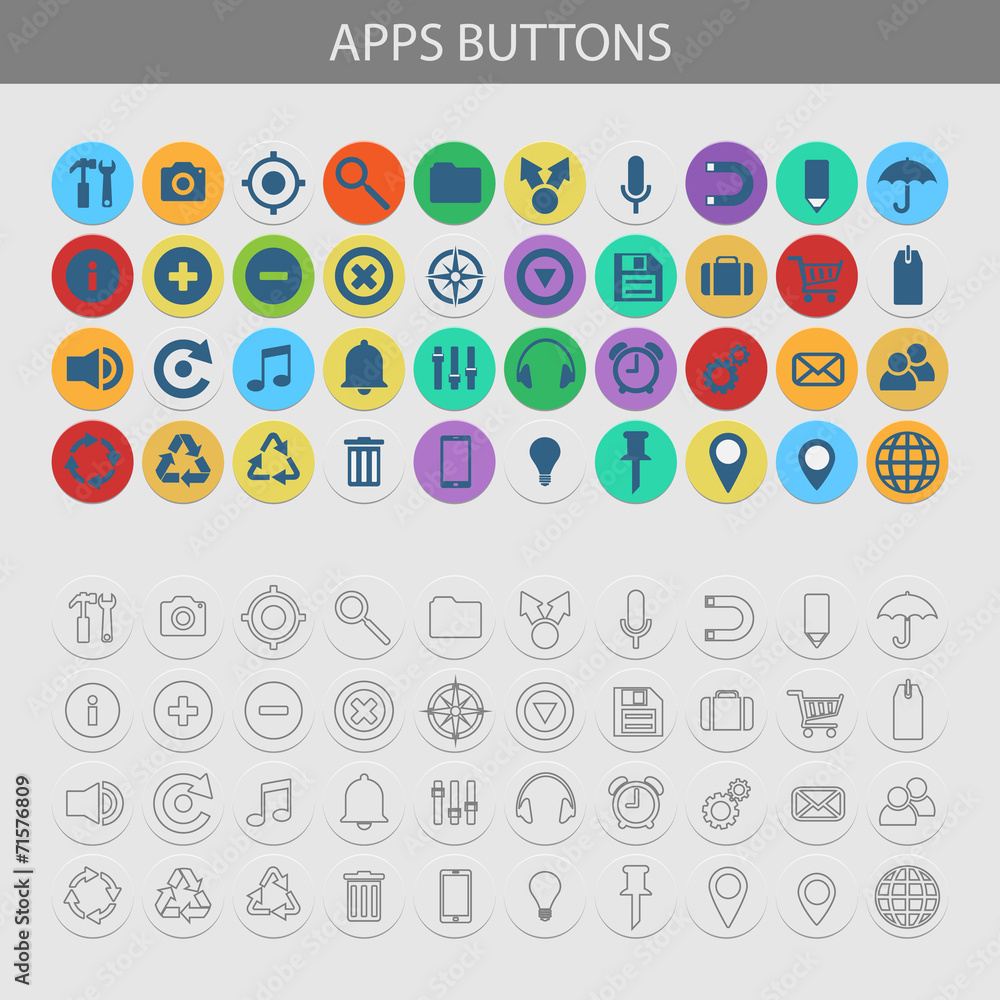 apps buttons icons set, vector Stock Vector | Adobe Stock