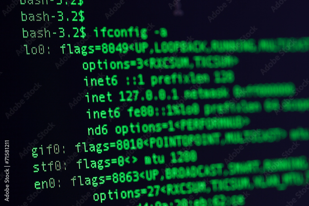 UNIX bash shell green color on black background Stock-Foto | Adobe Stock