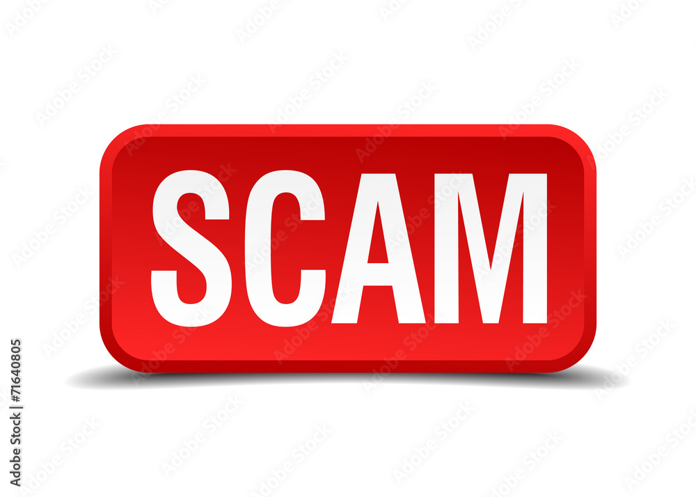 Scam red 3d square button isolated on white Stock Vector | Adobe Stock