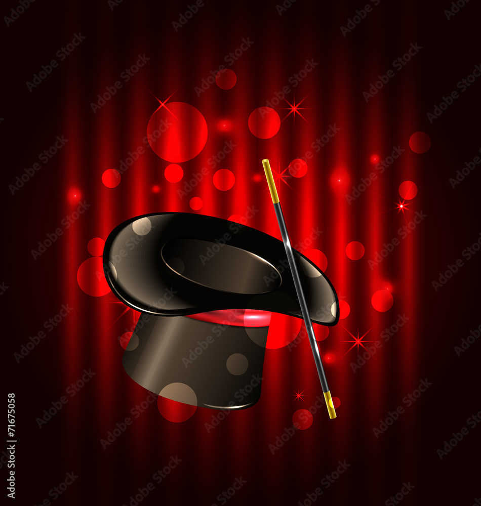 Magic background with top hat and wand Stock Illustration | Adobe Stock