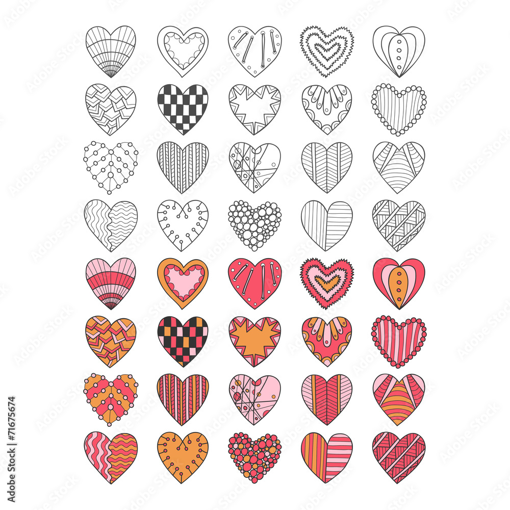 Set of hand drawn heart symbols Stock Vector | Adobe Stock