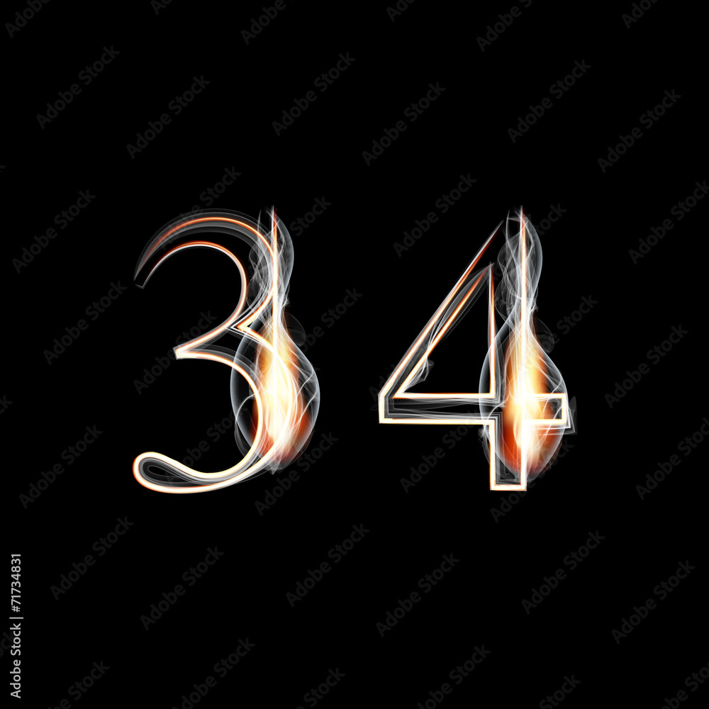Fire and Smoke font. Numbers 3 4. Stock Vector | Adobe Stock