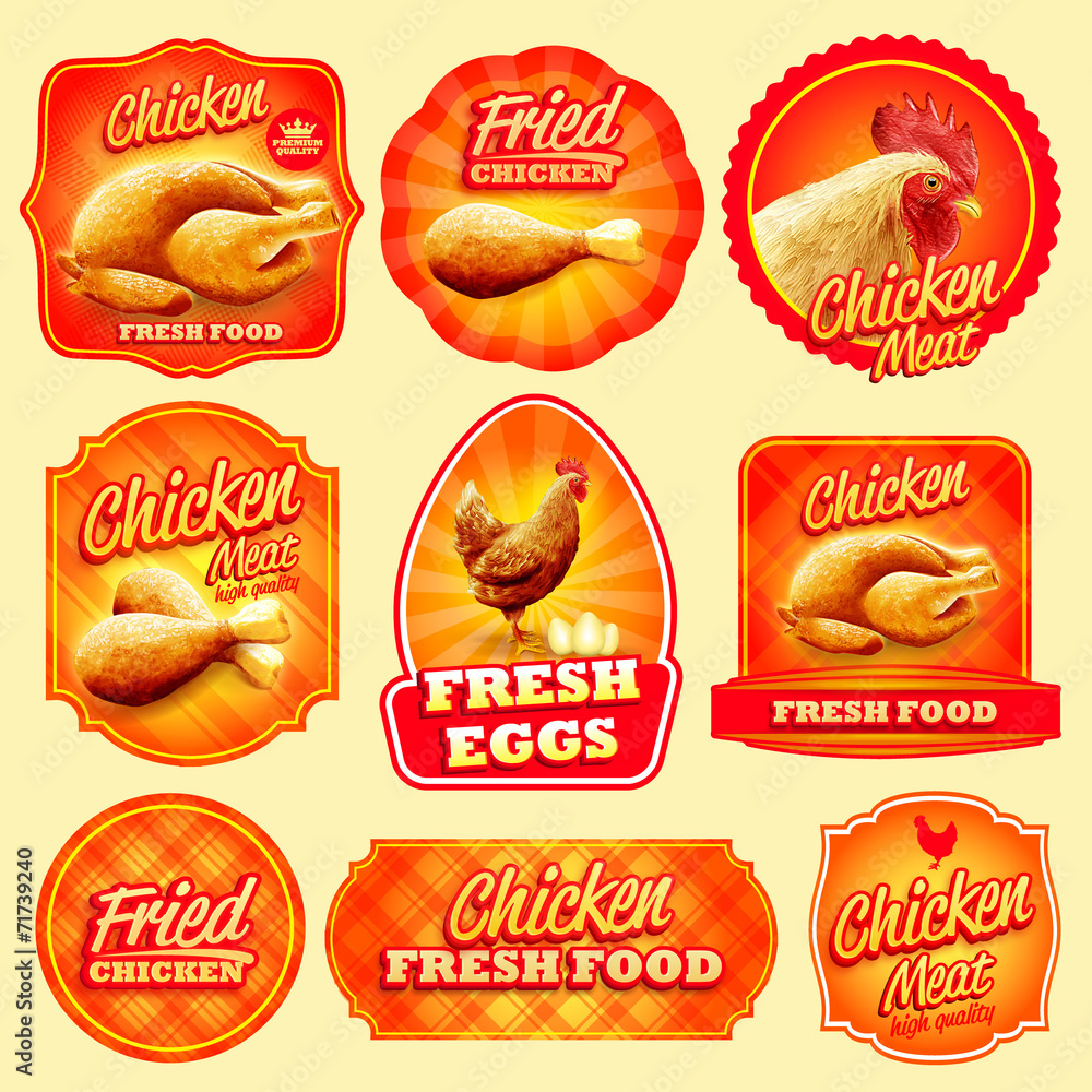 chicken badges and stickers Stock Vector | Adobe Stock