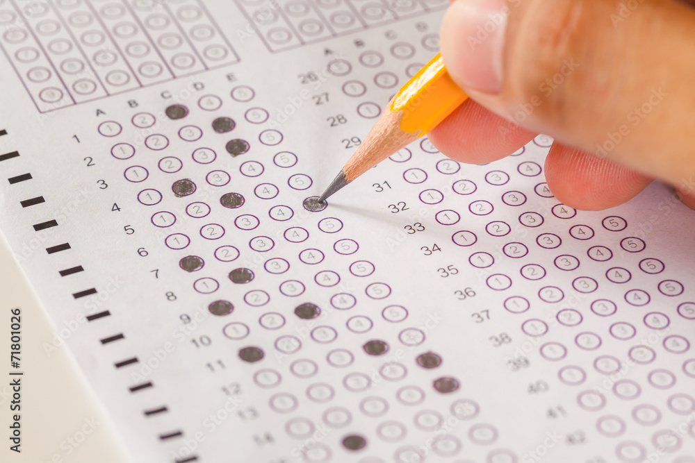 hand fill in Exam carbon paper computer sheet and pencil Stock Photo ...