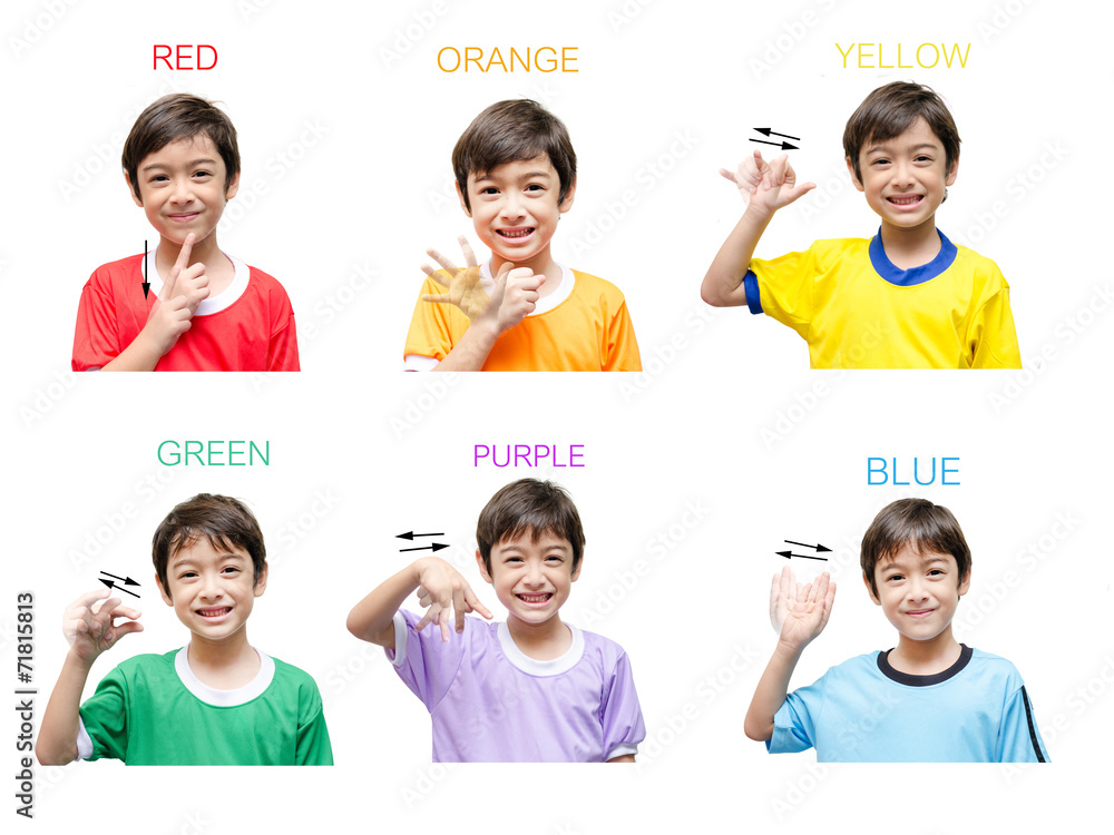 Color kid hand sign language on white background Stock Photo | Adobe Stock