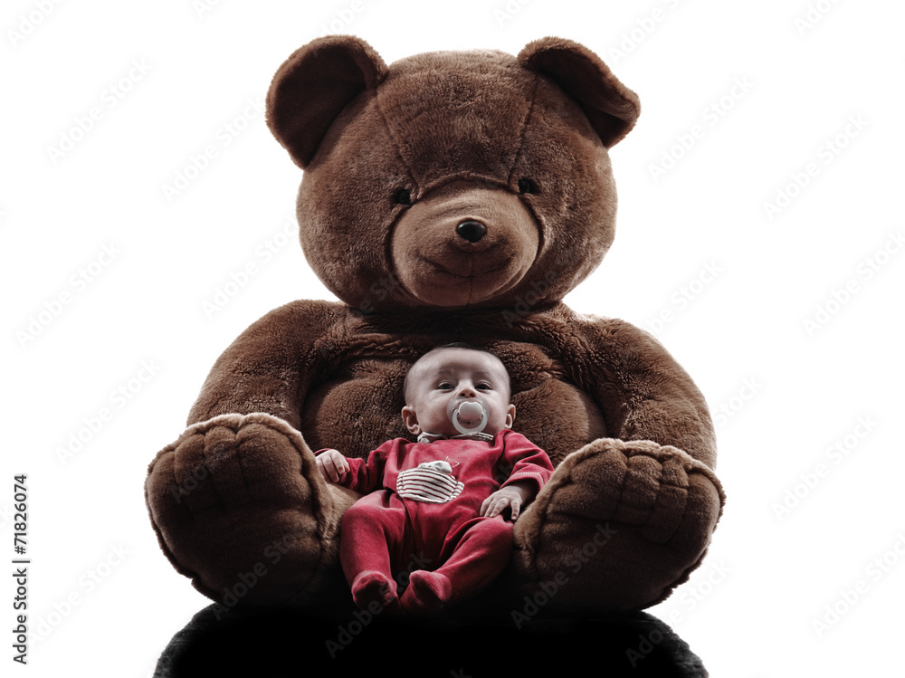 teddy bear hugging baby sitting silhouette Stock Photo | Adobe Stock
