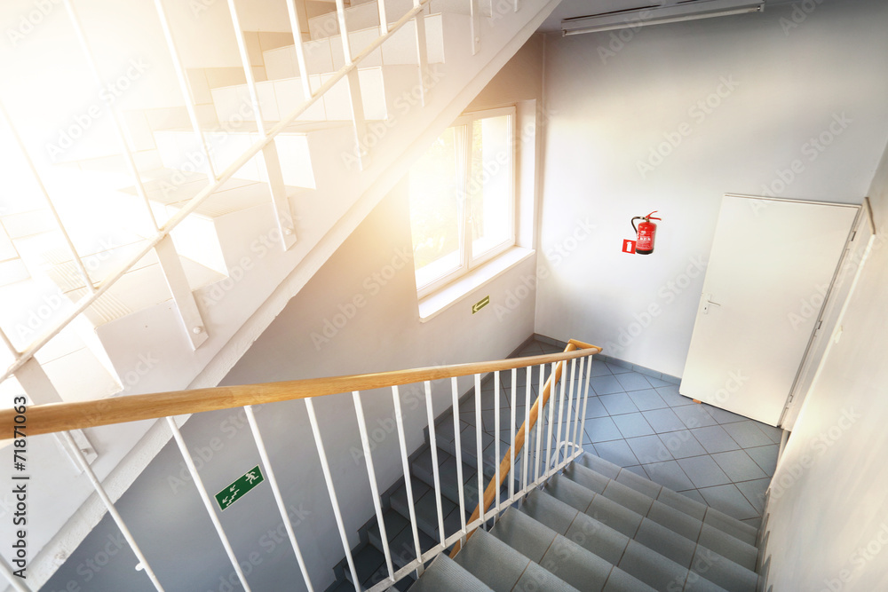 Emergency exit and stairs Stock Photo | Adobe Stock