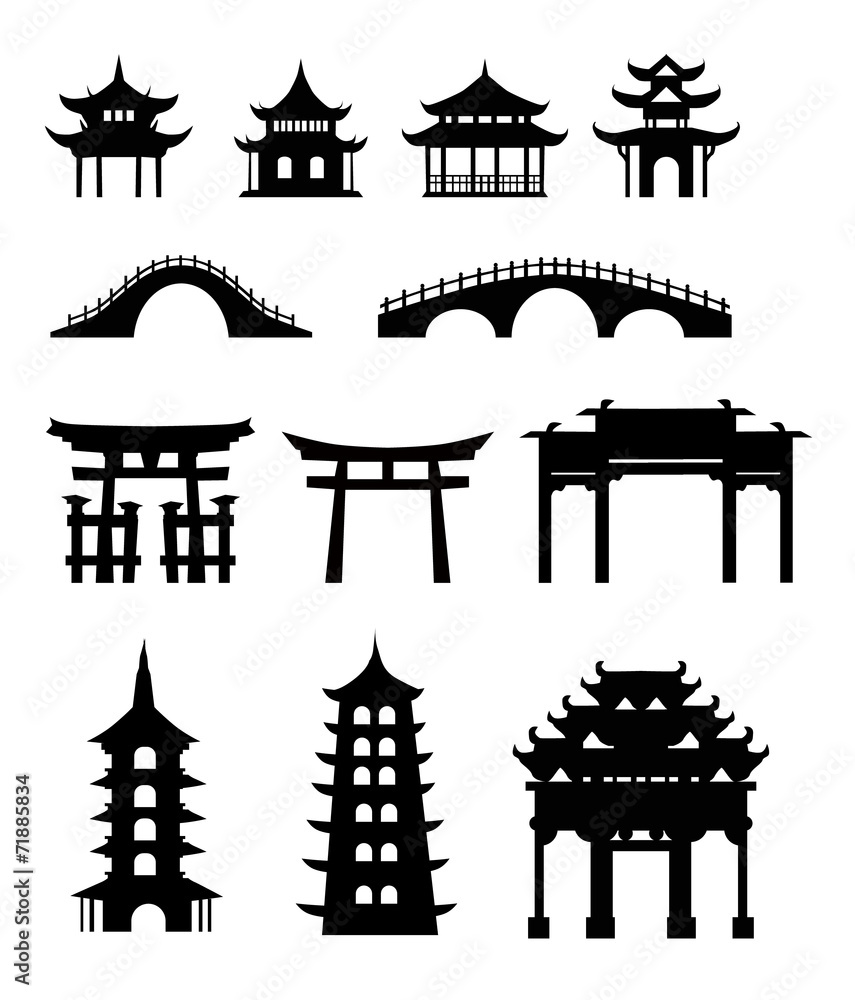 Chinese traditional buildings Stock Vector | Adobe Stock